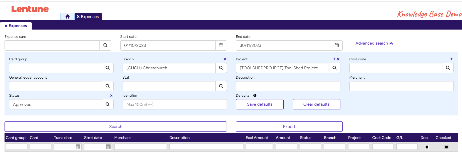 Export Expense Details